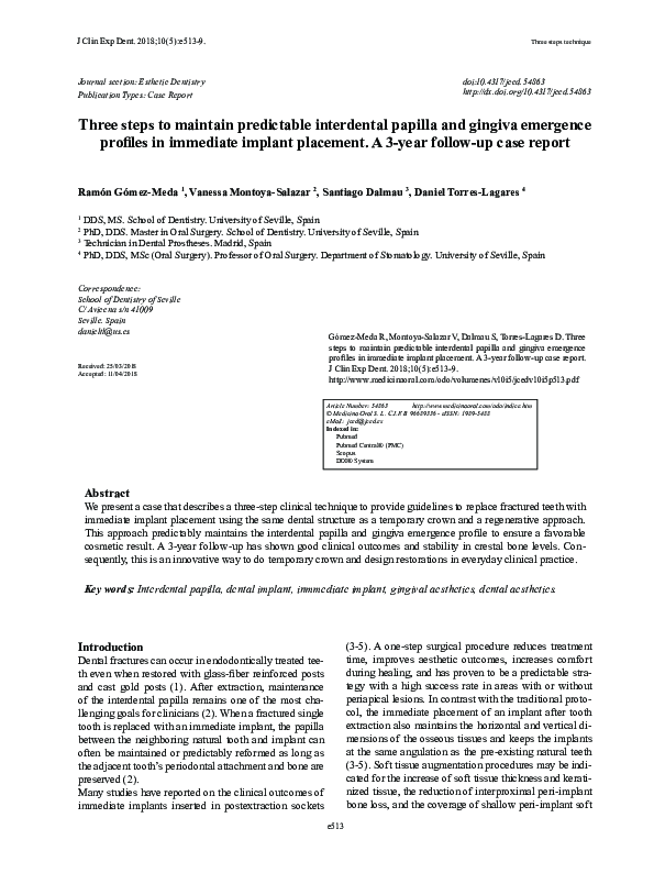 (PDF) Three steps to maintain predictable interdental papilla and gingiva emergence profiles in ...