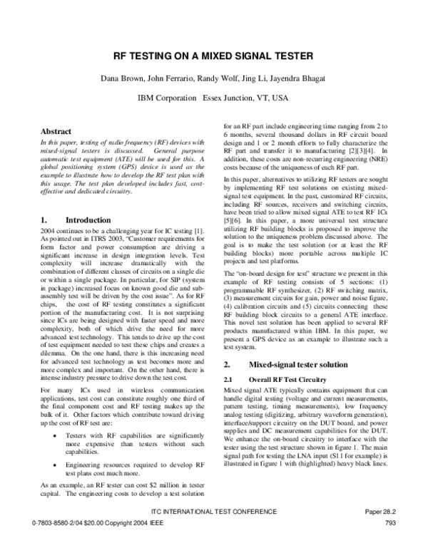 (PDF) RF Testing on a Mixed Signal Tester