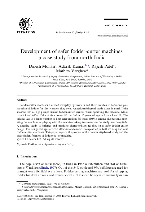 (PDF) Development of safer fodder-cutter machines: a case study from ...