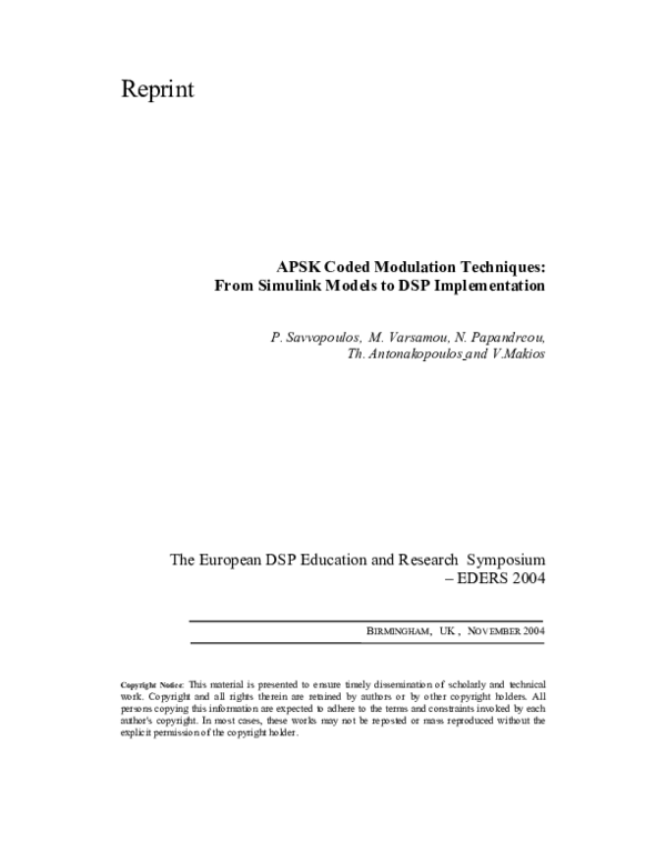 (PDF) APSK Coded Modulation Techniques: From Simulink Models to DSP