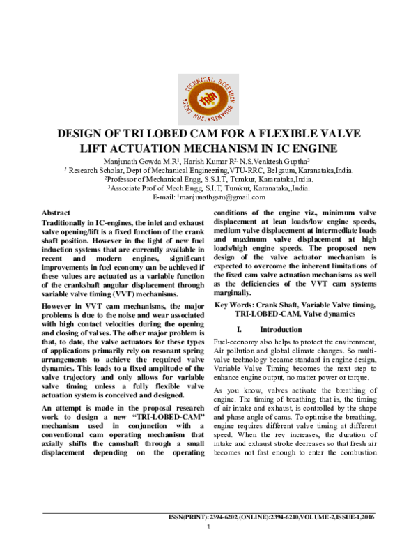(PDF) Design of Tri Lobed Cam for a Flexible Valve Lift Actuation ...