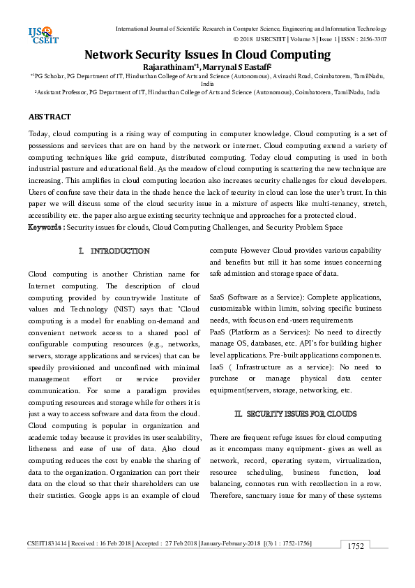 Pdf Network Security Issues In Cloud Computing
