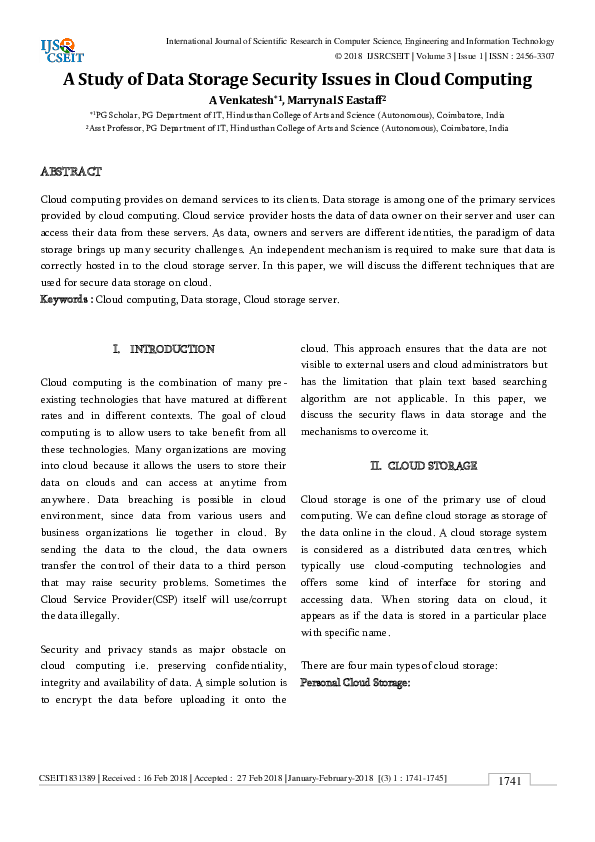 (PDF) A Study of Data Storage Security Issues in Cloud Computing