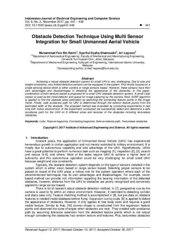 Pdf Obstacle Detection Technique Using Multi Sensor Integration For