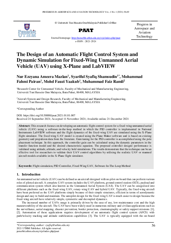 Pdf The Design Of An Automatic Flight Control System And Dynamic Simulation For Fixed Wing
