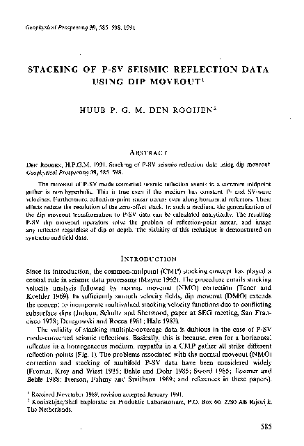 (PDF) Stacking of P-SV Seismic Reflection Data Using Dip MOVEOUT1
