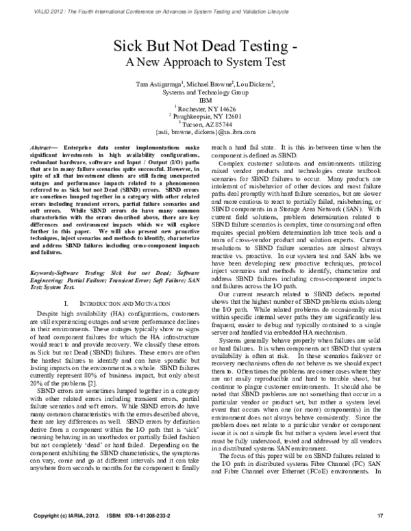 (PDF) Sick But Not Dead Testing-A New Approach to System Test