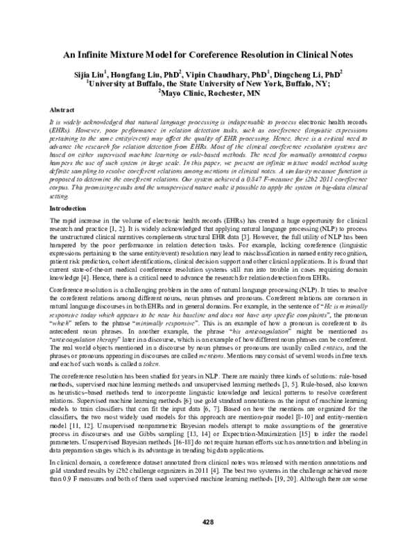 (PDF) An Infinite Mixture Model for Coreference Resolution in Clinical ...