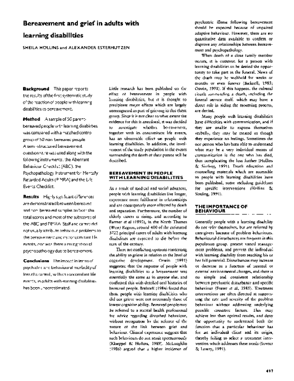 (PDF) Bereavement and grief in adults with learning disabilities