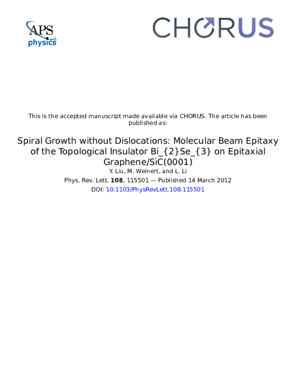 (PDF) Spiral Growth without Dislocations: Molecular Beam Epitaxy of the Topological ...