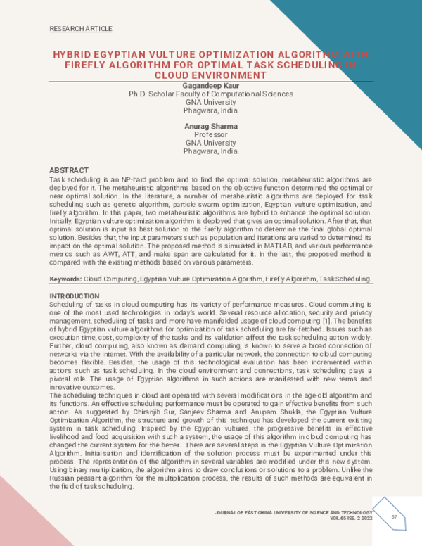 (PDF) HYBRID EGYPTIAN VULTURE OPTIMIZATION ALGORITHM WITH FIREFLY ALGORITHM FOR OPTIMAL TASK ...