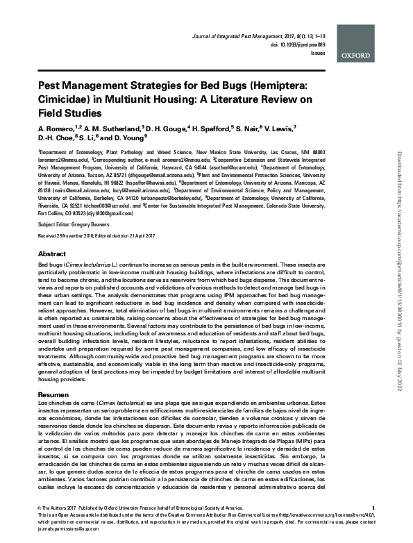 (PDF) Pest Management Strategies for Bed Bugs (Hemiptera: Cimicidae) in ...