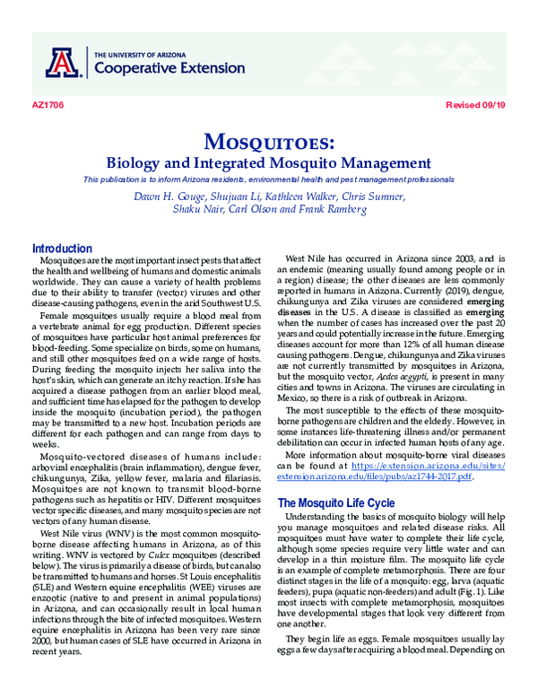 (PDF) Mosquitoes: Biology and Integrated Mosquito Management