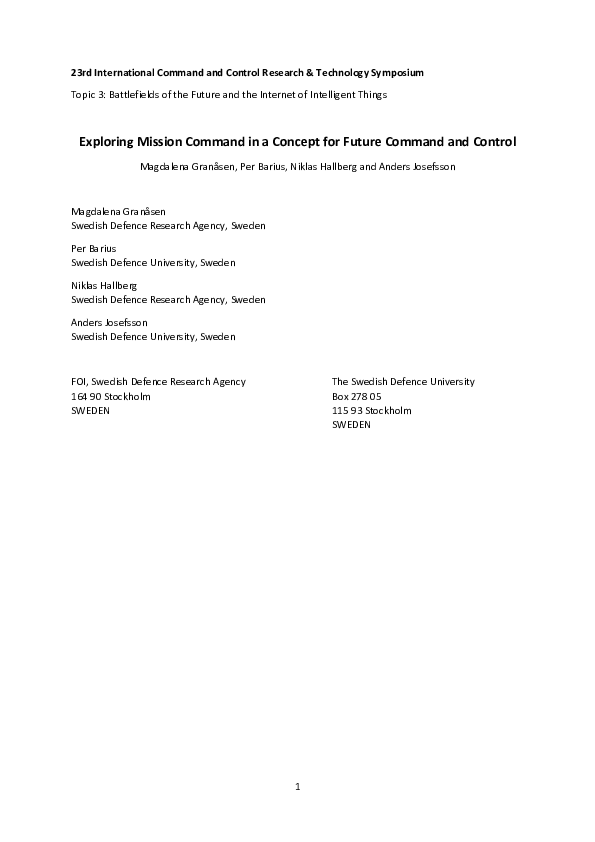 (PDF) Exploring Mission Command in a Concept for Future Command and Control