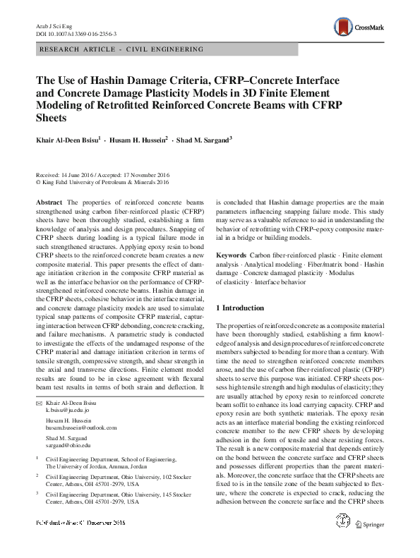 (PDF) The Use of Hashin Damage Criteria, CFRP–Concrete Interface and ...