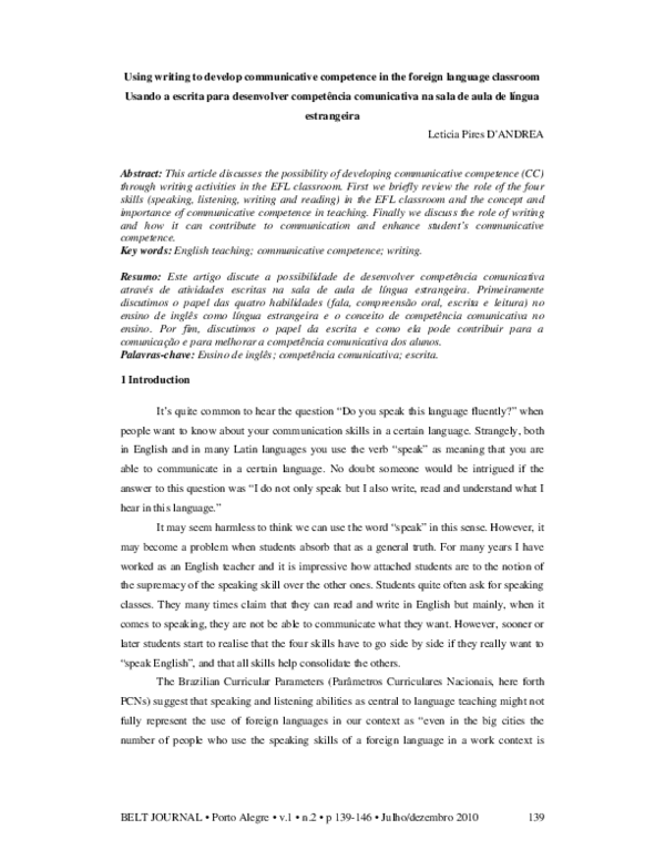 (PDF) Using writing to develop communicative competence in the foreign ...