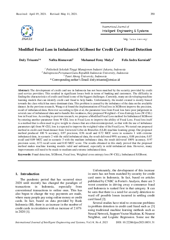 (PDF) Modified Focal Loss in Imbalanced XGBoost for Credit Card Fraud ...