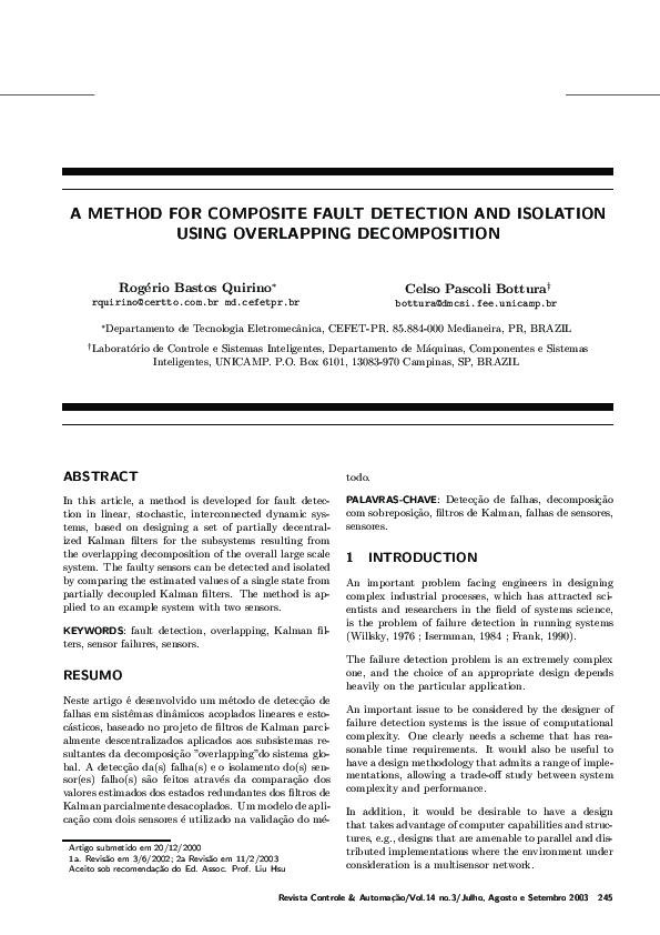 Pdf A Method For Composite Fault Detection And Isolation Using Overlapping Decomposition