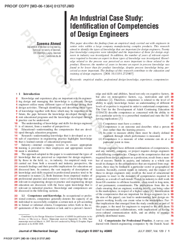 (PDF) An industrial case study: Identification of competencies of ...