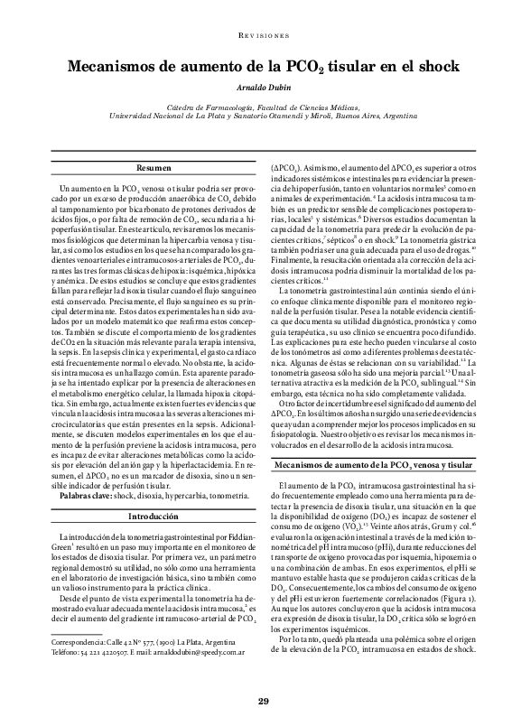 (PDF) Mecanismos de aumento de la PCO2 tisular en el shock