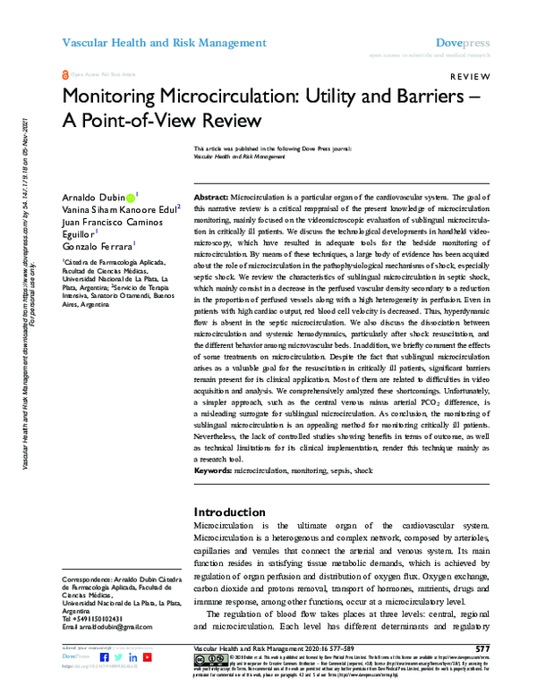 Pdf Monitoring Microcirculation Utility And Barriers A Point Of