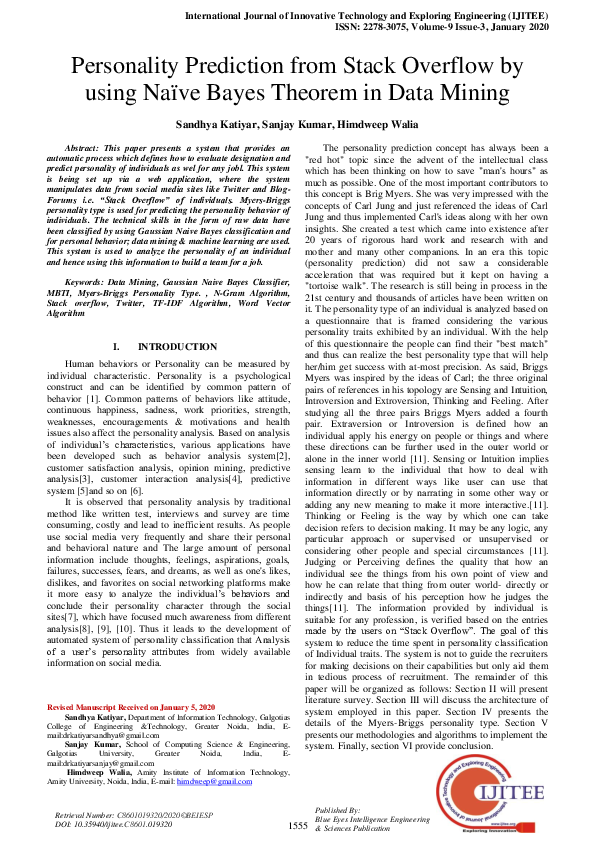 (PDF) Personality Prediction from Stack Overflow by using Naïve Bayes ...