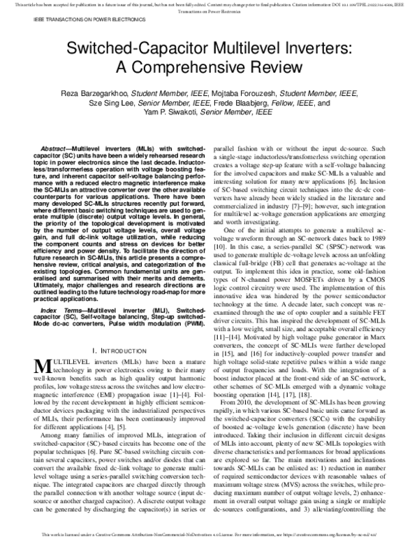 (PDF) Switched-Capacitor Multilevel Inverters: A Comprehensive Review
