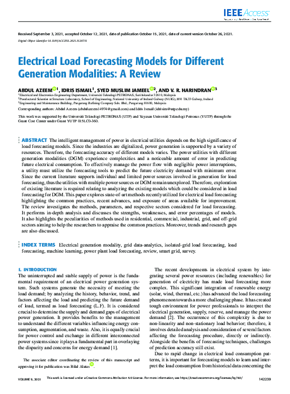 (PDF) Electrical Load Forecasting Models for Different Generation Modalities: A Review