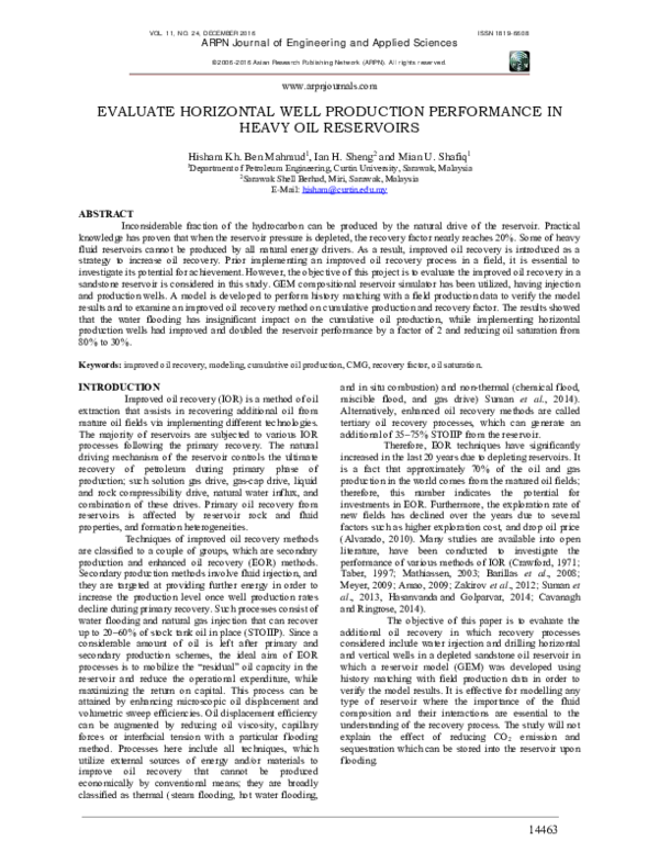 (PDF) Evaluate Horizontal Well Production Performance in Heavy Oil ...