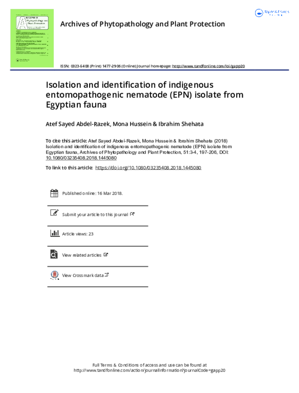 (PDF) Isolation and identification of indigenous entomopathogenic nematode (EPN) isolate from ...