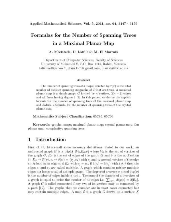 (PDF) Formulas for the Number of Spanning Trees in a Maximal Planar Map