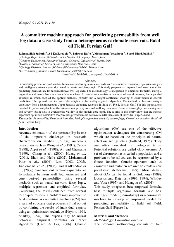 (PDF) A committee machine approach for predicting permeability from ...