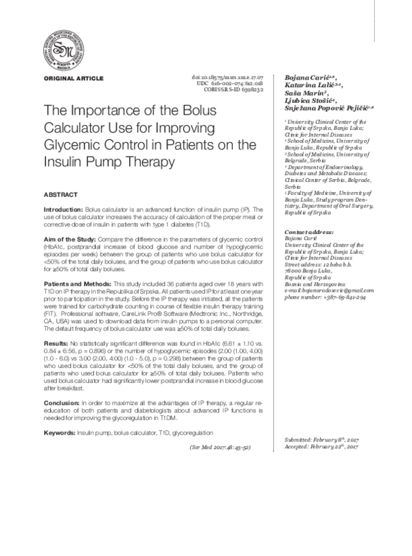 (PDF) The Importance of the Bolus Calculator Use for Improving Glycemic ...