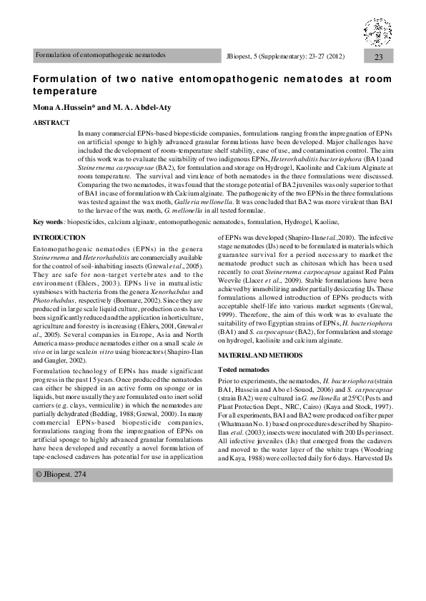 (PDF) Formulation of two native entomopathogenic nematodes at room temperature