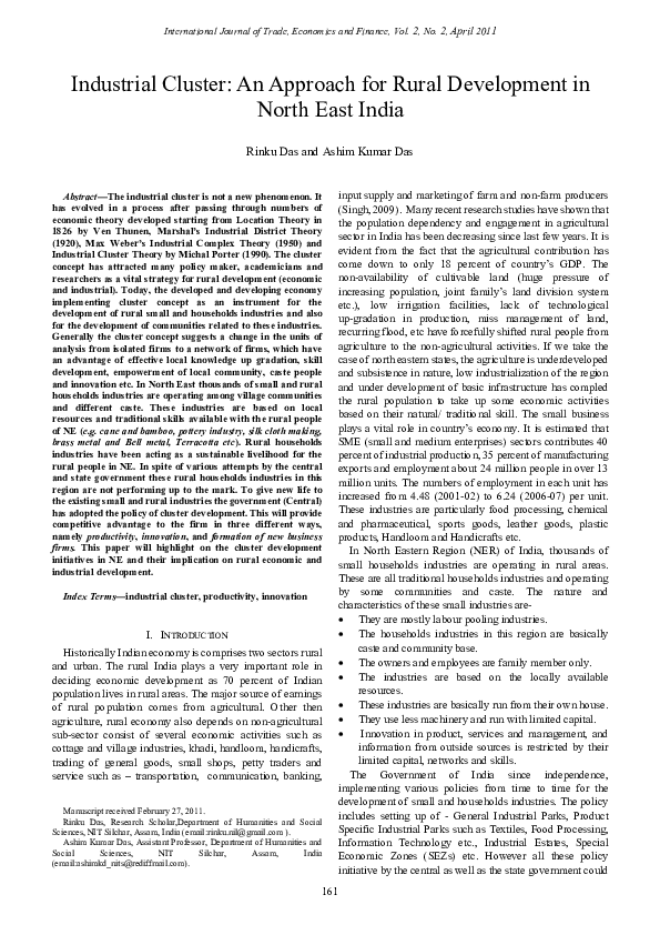 (PDF) Industrial Cluster: An Approach for Rural Development in North ...