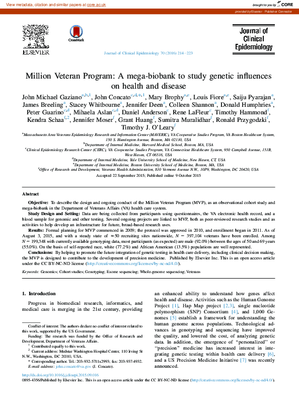 (PDF) Million Veteran Program (MVP): A Mega-Biobank to Study Genetic ...