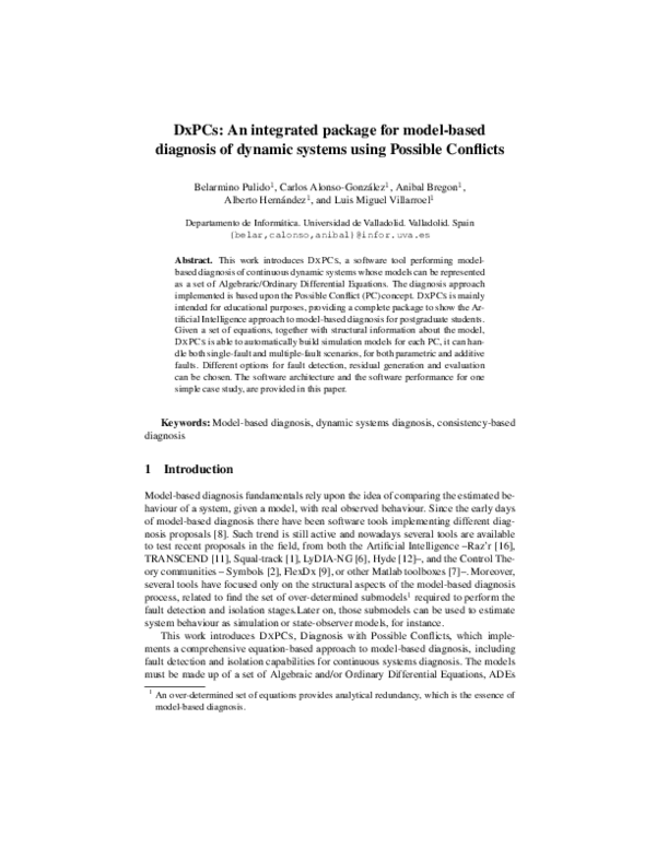 (PDF) DxPCs : An integrated package for model-based diagnosis of dynamic systems using Possible ...