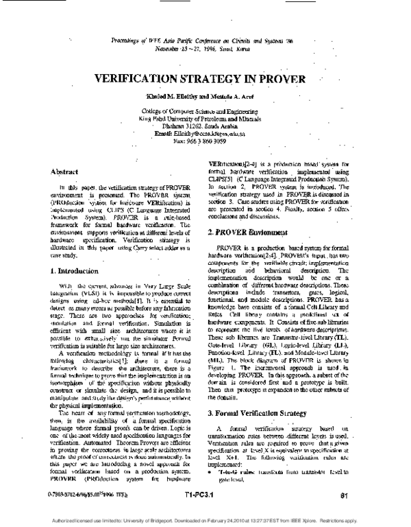 (PDF) Verification strategy in PROVER