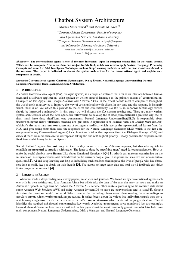 (PDF) Chatbot System Architecture
