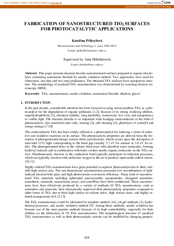 (PDF) FABRICATION OF NANOSTRUCTURED TIO 2 SURFACES FOR PHOTOCATALYTIC APPLICATIONS Kateřina ...