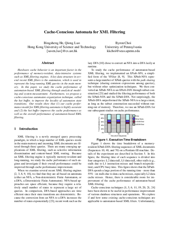 (PDF) Cache-Conscious Automata for XML Filtering