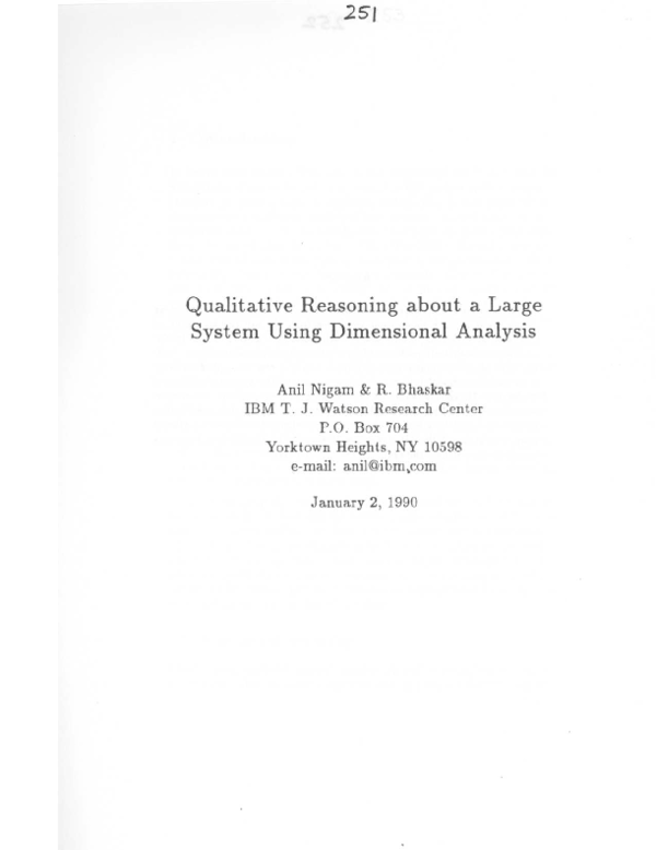 (PDF) Qualitative Reasoning about a Large System Using Dimensional Analysis