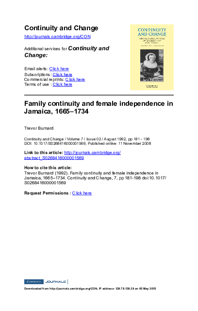 (PDF) Family continuity and female independence in Jamaica, 1665–1734