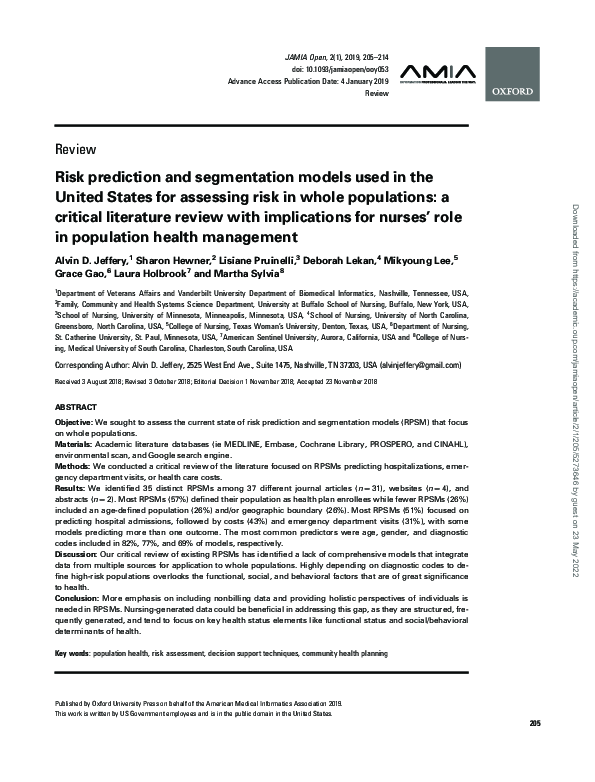 (PDF) Risk prediction and segmentation models used in the United States ...