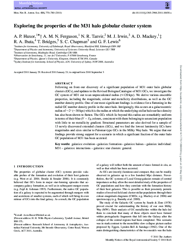 (PDF) Exploring the properties of the M31 halo globular cluster system ...