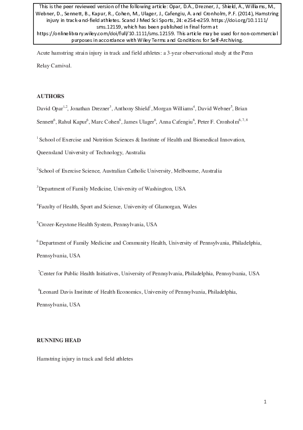 (PDF) Acute hamstring strain injury in track-and-field athletes: A 3 ...