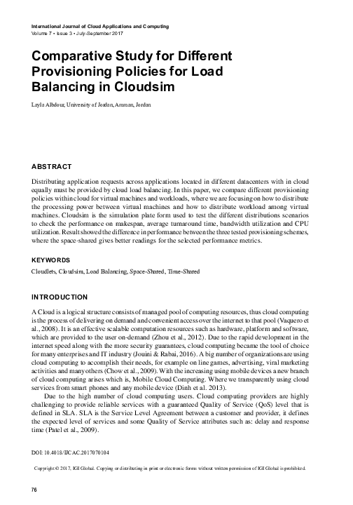 (PDF) Comparative Study for Different Provisioning Policies for Load ...