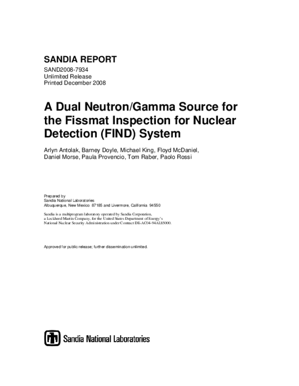 (PDF) A dual neutron/gamma source for the Fissmat Inspection for ...