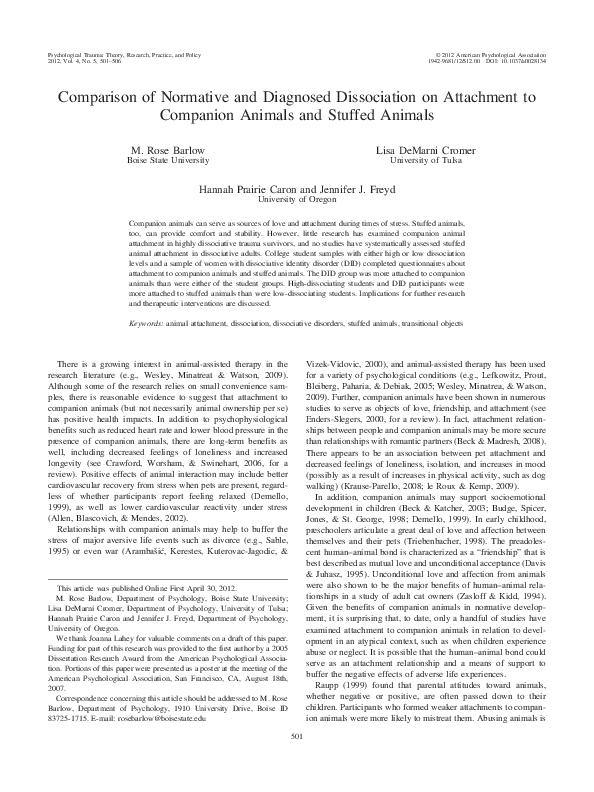 (PDF) Comparison of normative and diagnosed dissociation on attachment ...