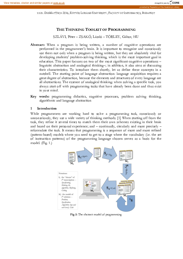 (PDF) The Thinking Toolkit of Programming | Gábor Törley - Academia.edu